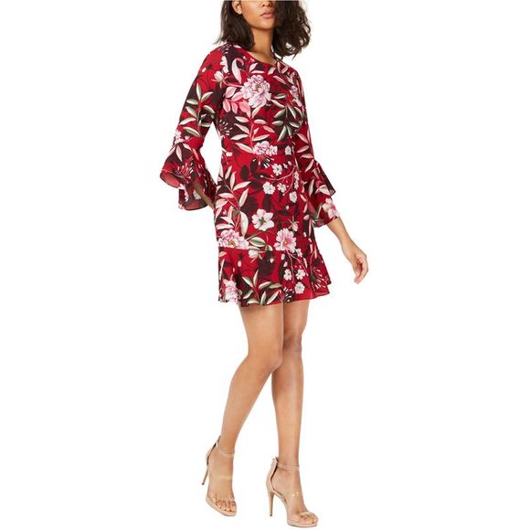 Bar III | Dresses | Bar Iii Womens Bell Sleeve Fit Flare Dress Red Nwt ...